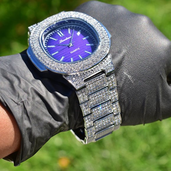 Laudmen | Accessories | Heavy Iced Out Classic Luxury Blue Dial Lab ...